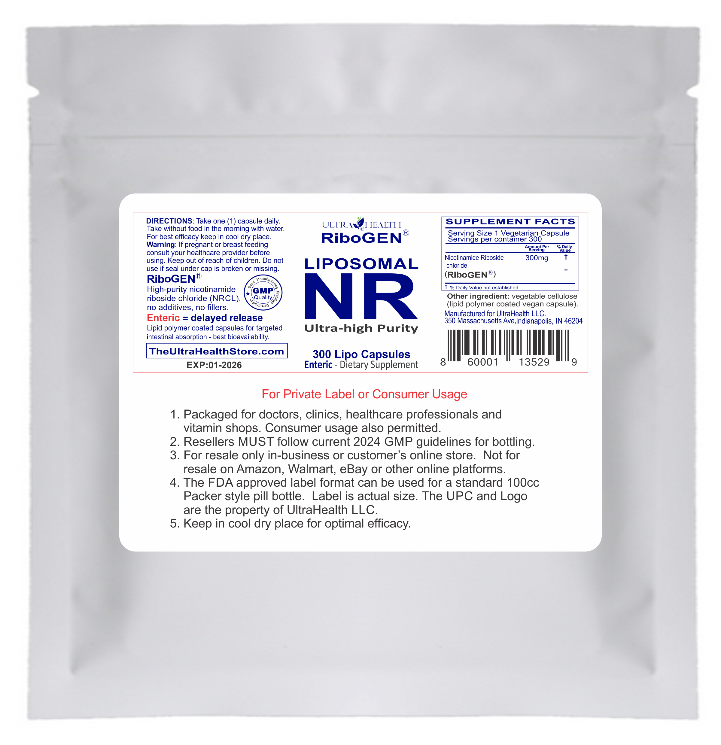 NR 300C ENTERIC (300 capsules), Nicotinamide Riboside (100% RiboGEN) 3 ...